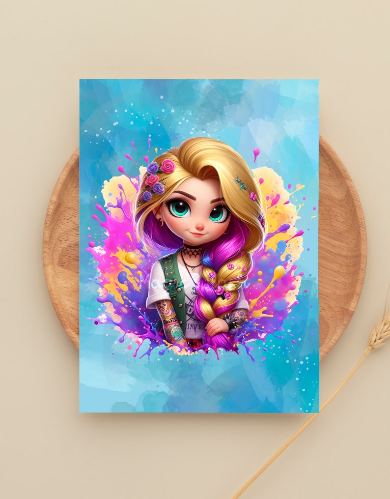 Punk Rock Rapunzel Clipart: Rainbow Watercolor Splash (PNG Digital ...