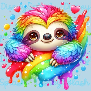Rainbow Sloth Watercolor Splash, Clipart Images, Graphics and Artwork ...