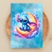 Stitch on Moon Watercolor Clipart: Rainbow PNG Image (digital Download ...