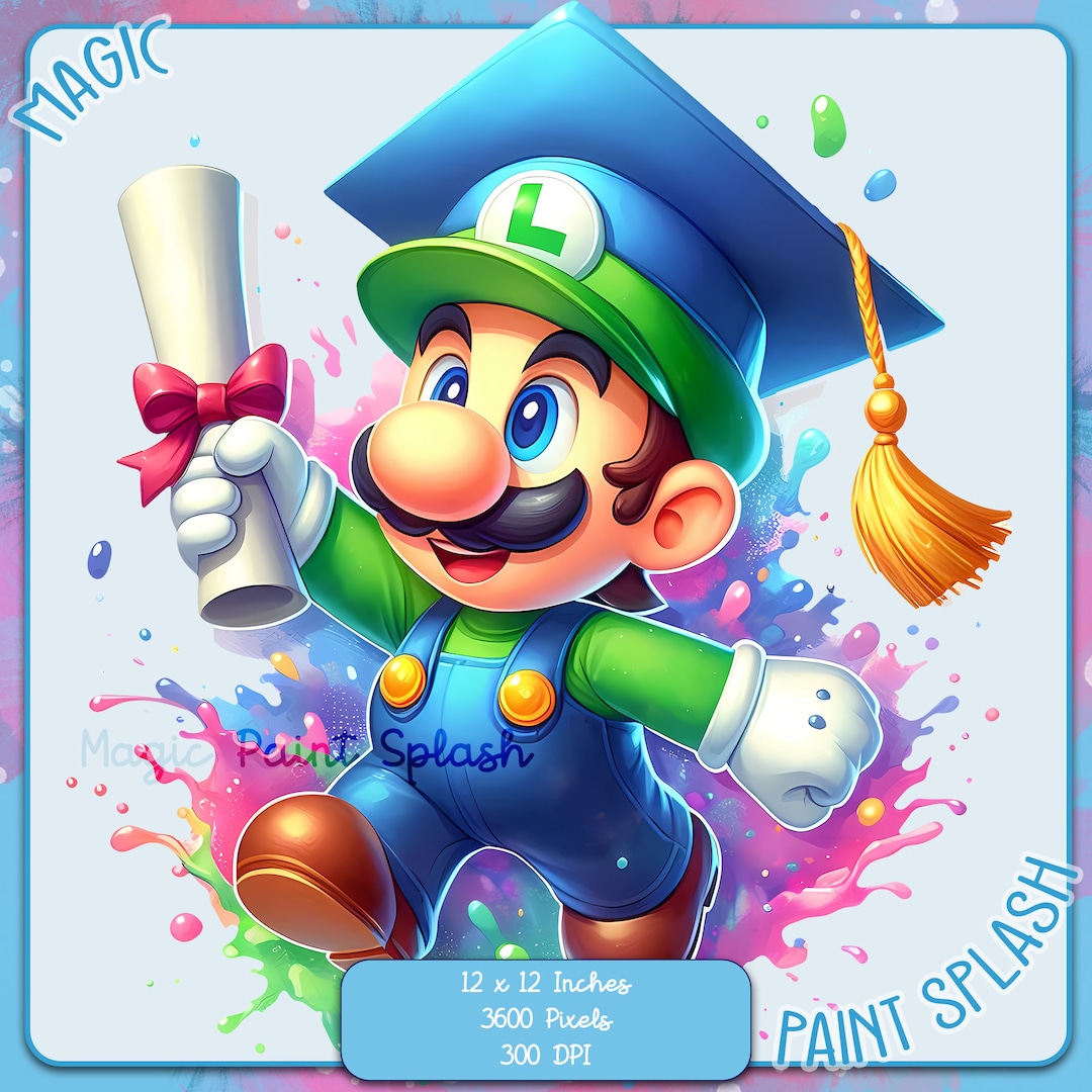 Luigi Graduation PNG: Watercolor Splash Art (digital Download) - Etsy