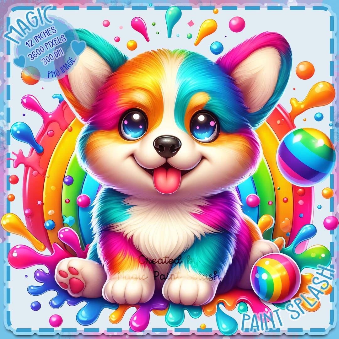 Rainbow Corgi Pup Watercolor Splash, Clipart Images, Graphics and Artwork, Rainbow Aesthetic ...
