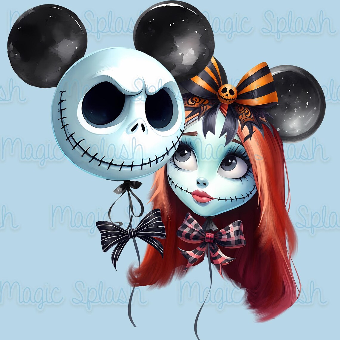 Jack and Sally Balloons Watercolor PNG: Nightmare Christmas Clipart ...
