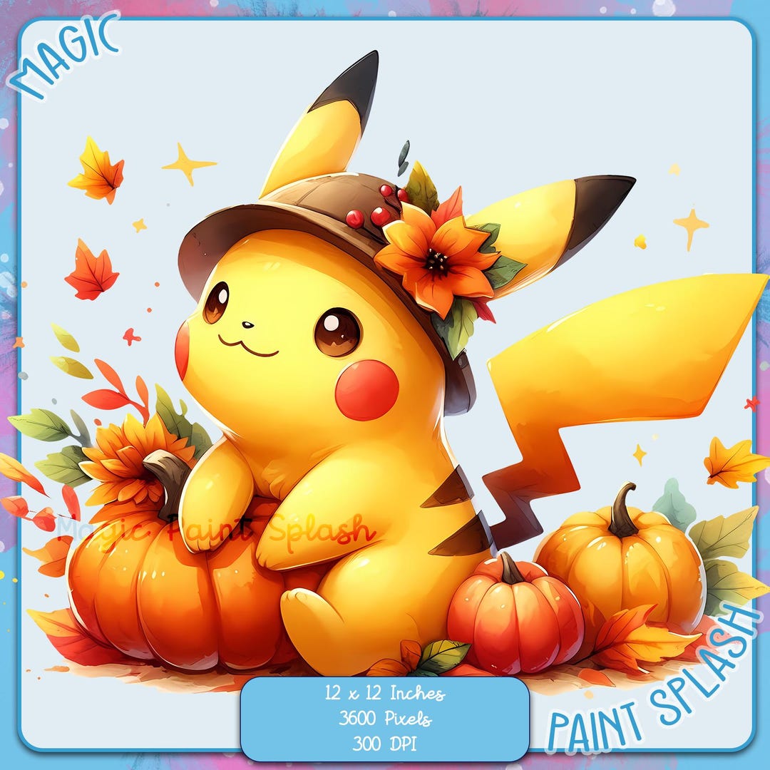 Fall Pikachu PNG: Watercolor Autumn Clipart (digital Download) - Etsy