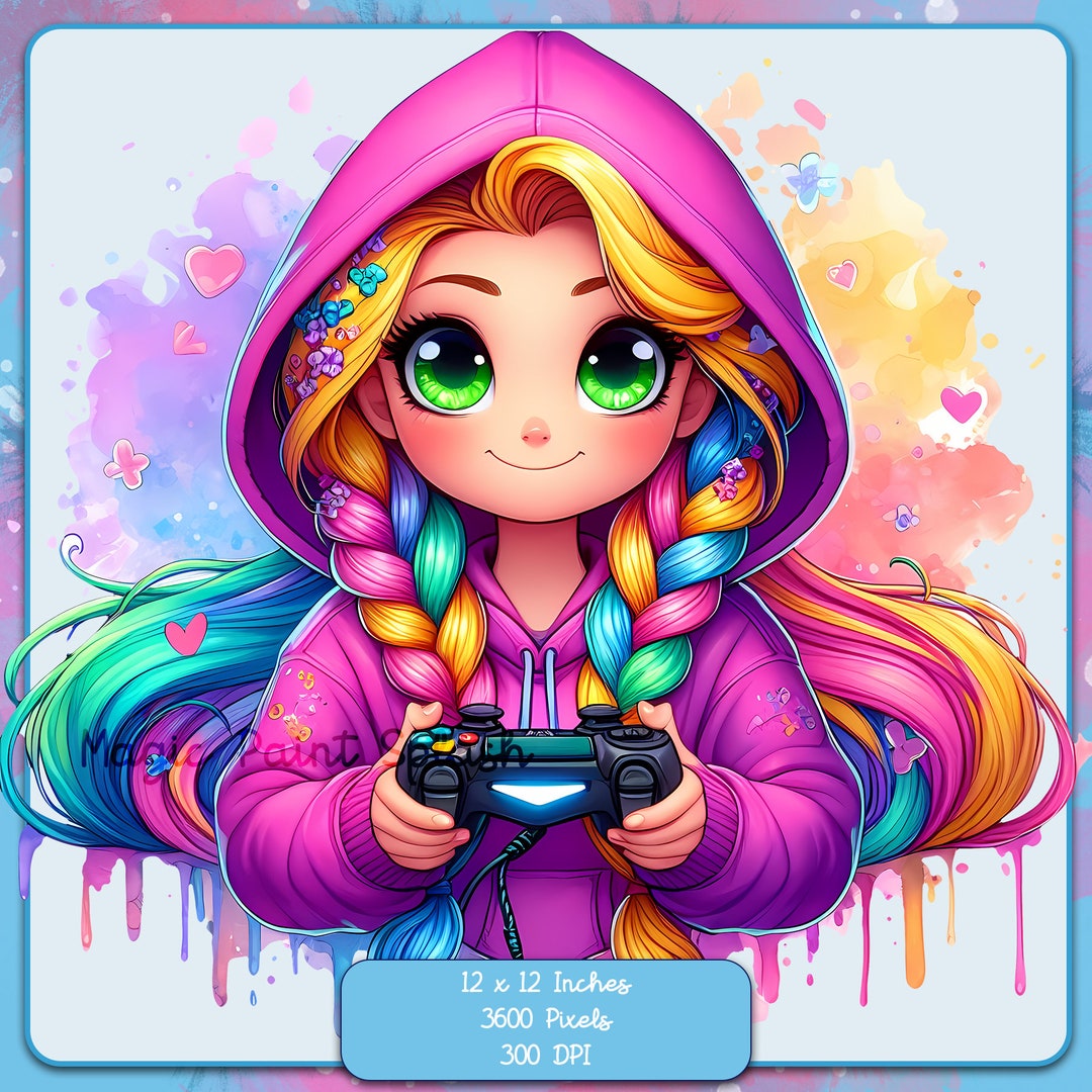 Rapunzel Gamer Clipart: Watercolor Rainbow PNG (digital Download) - Etsy