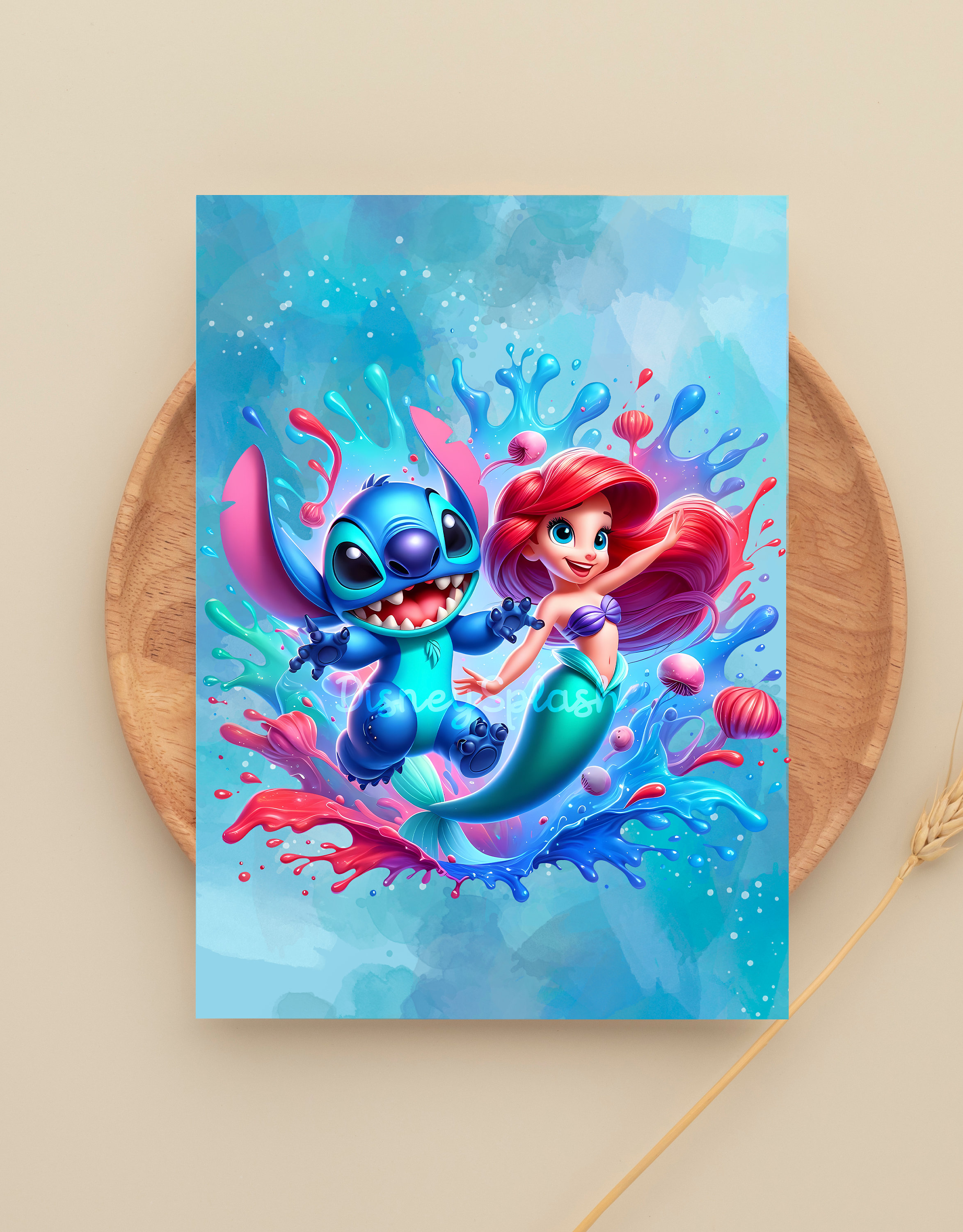 Ariel and Stitch Watercolor Splash, Clipart Images, Graphics and ...