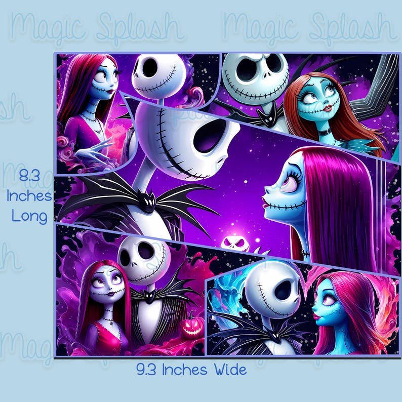 Jack and Sally Tumbler Wrap: Halloween Character Design (PNG Digital ...