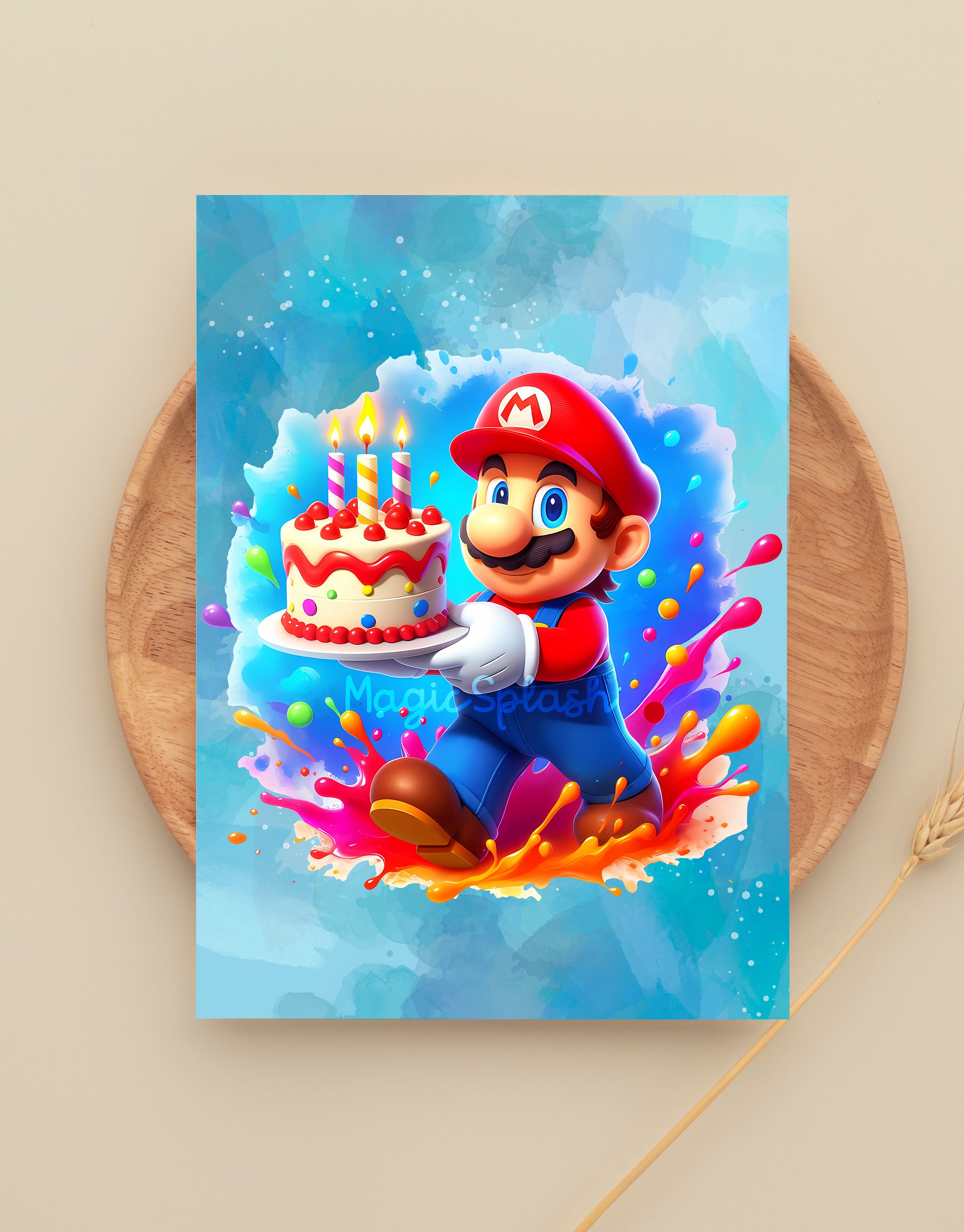 Super Mario Birthday Clipart: Watercolor Splash PNG (digital Download ...