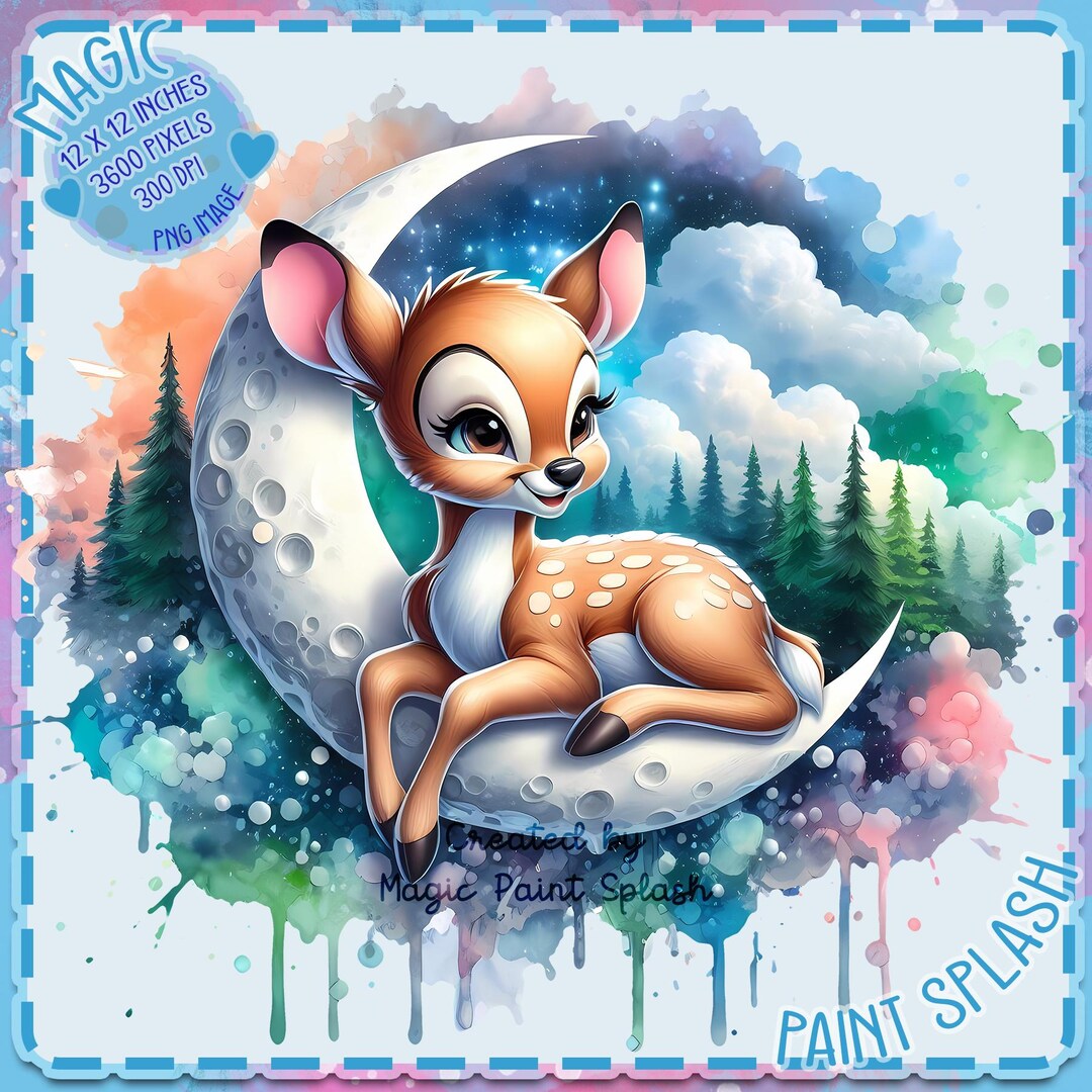 Bambi Moon Watercolor Splash, Clipart Images, Graphics and Artwork ...