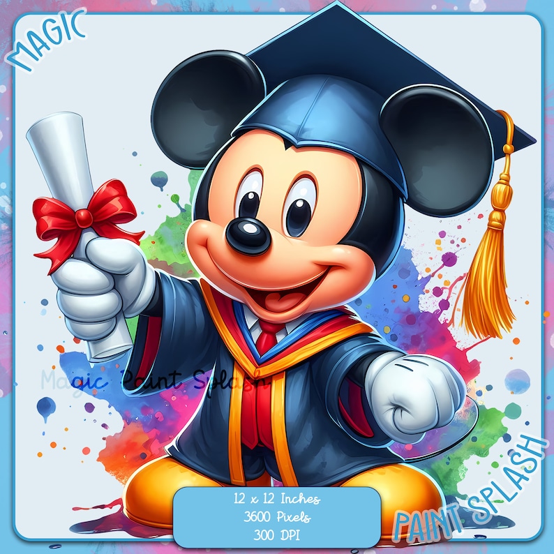 Mickey Mouse Graduation PNG: Watercolor Diploma Art (digital Download ...