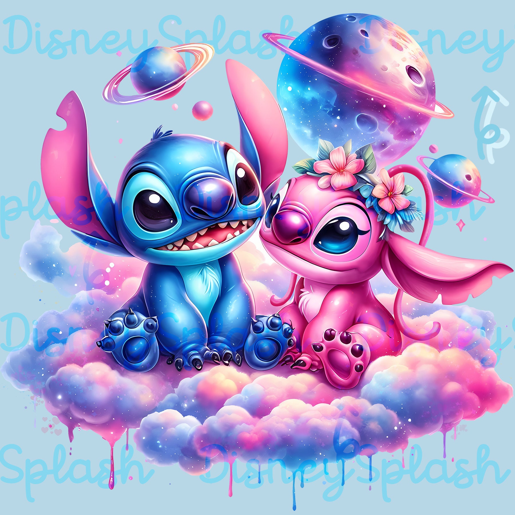 Stitch and Angel Clouds Watercolor Clipart: Rainbow PNG (digital ...
