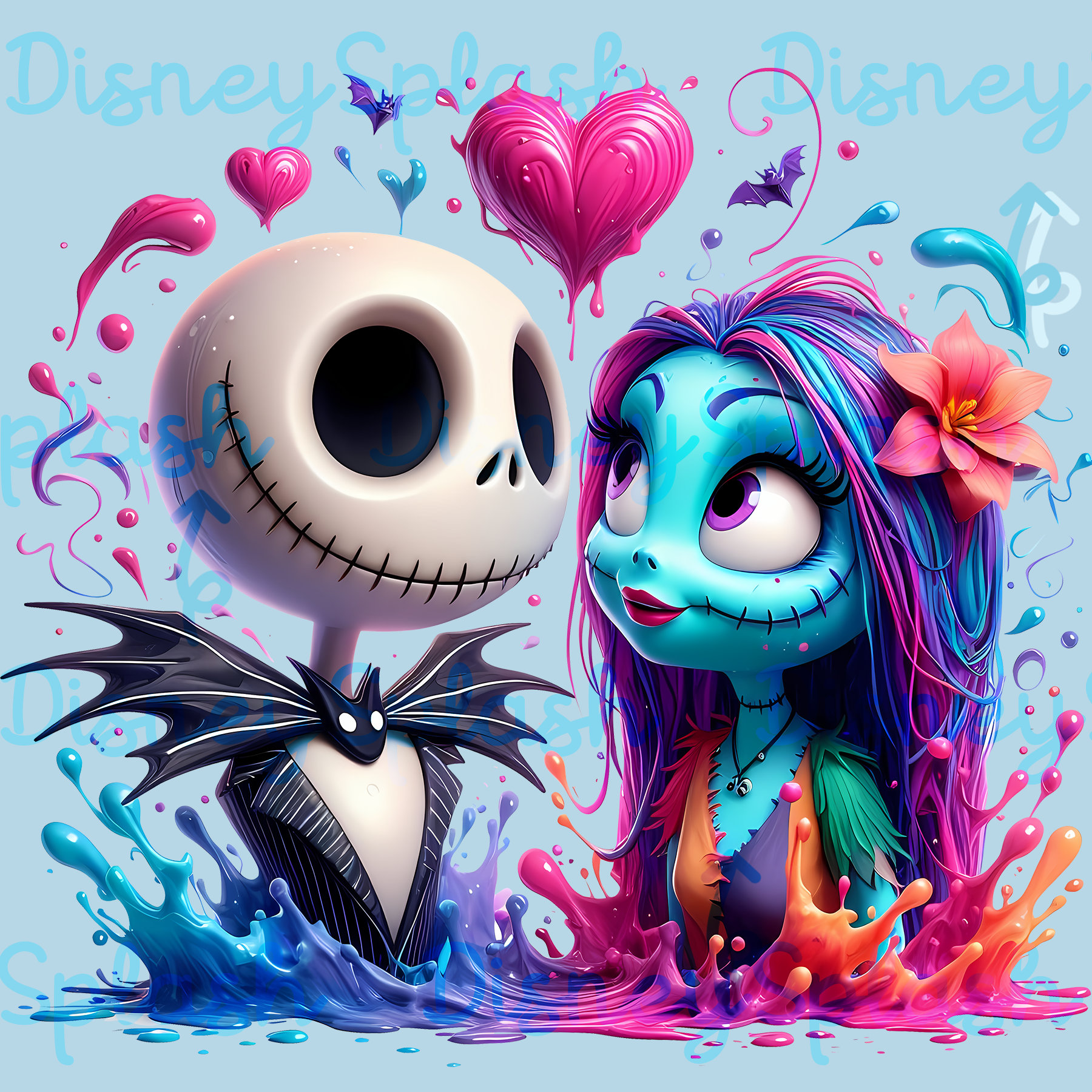 Jack and Sally Watercolor Splash, Clipart Images, Graphics and Artwork ...