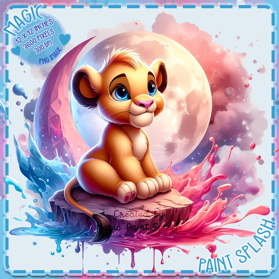 Simba Cub Moon Watercolor Splash, Clipart Images, Graphics and Artwork ...