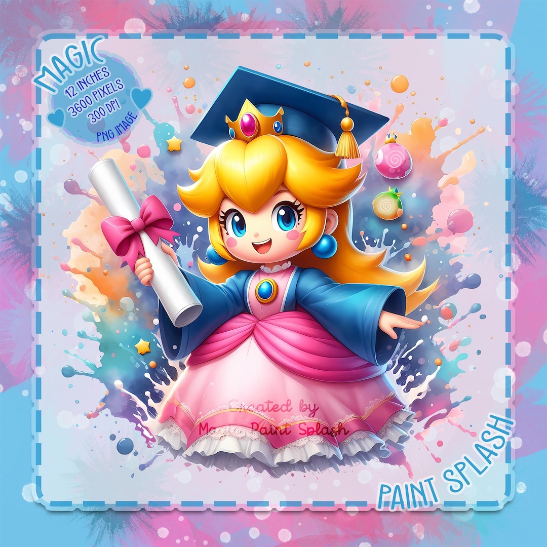 Princess Peach Graduation PNG: Watercolor Clipart Image (digital ...