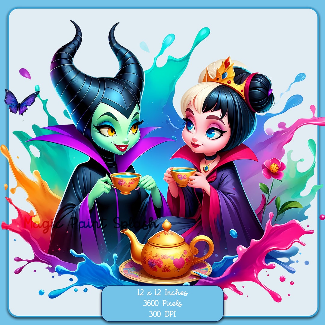 Cruella and Maleficent Watercolor Splash, Clipart Images, Graphics and ...