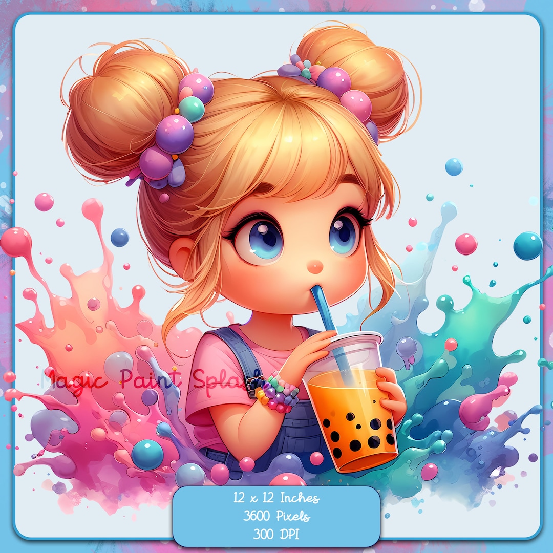Boba Girl Watercolor Splash, Clipart Images, Graphics and Artwork ...