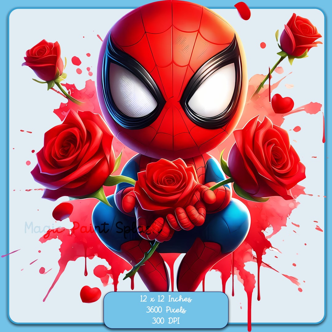 Cute Spidey Valentine Roses Watercolor Splash, Clipart Images, Graphics ...