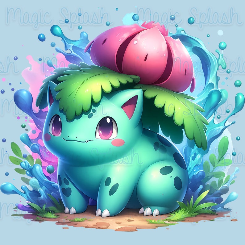 Ivysaur Watercolor Splash PNG, Rainbow Monster Art (digital Download ...