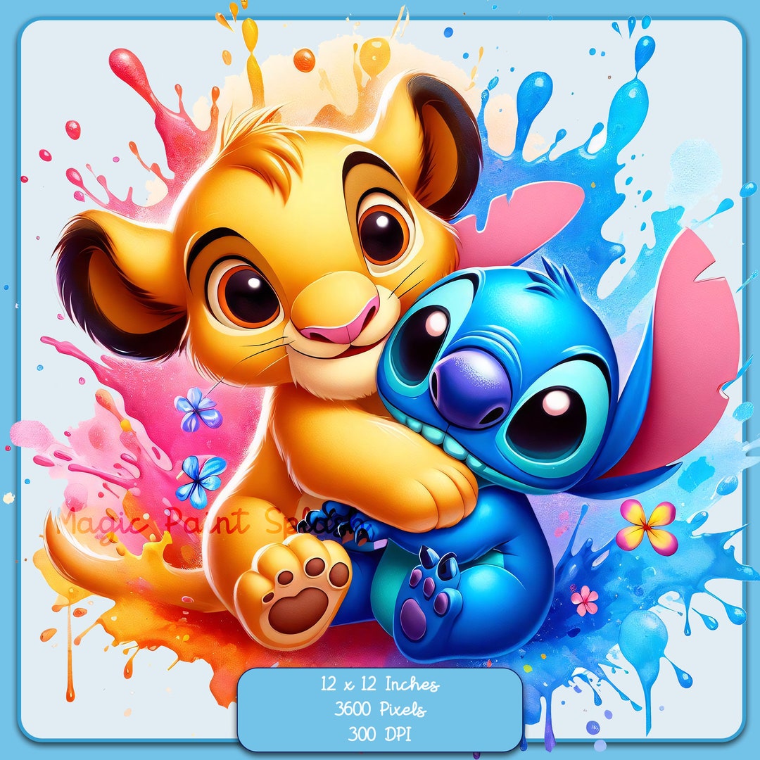 Stitch and Simba Watercolor Splash, Clipart Images, Graphics and ...