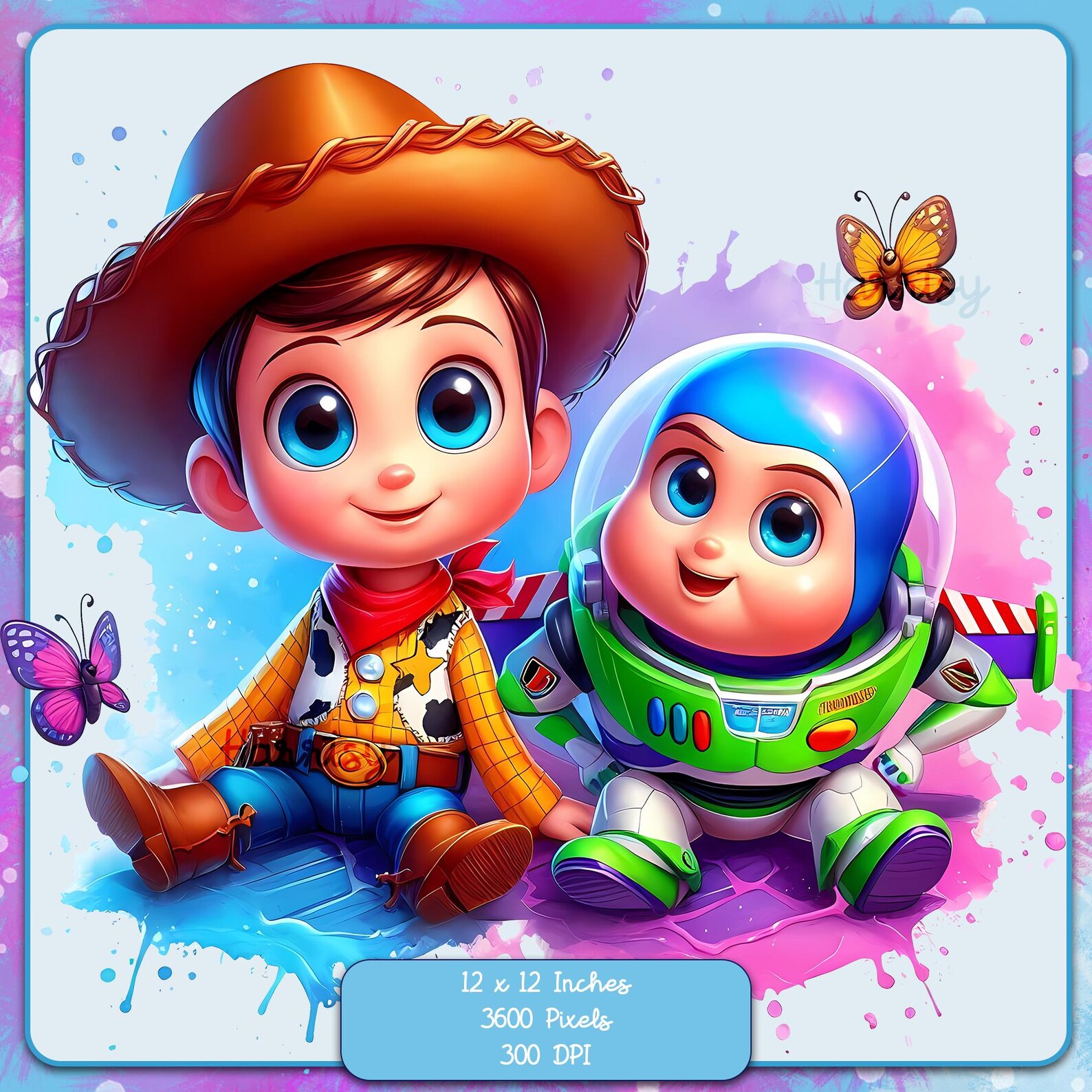 Baby Woody and Buzz Watercolor Clipart: Rainbow PNG Images (digital ...