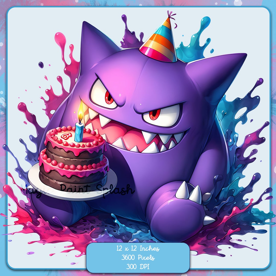 Gengar Birthday Watercolor Splash, Clipart Images, Graphics and Artwork ...