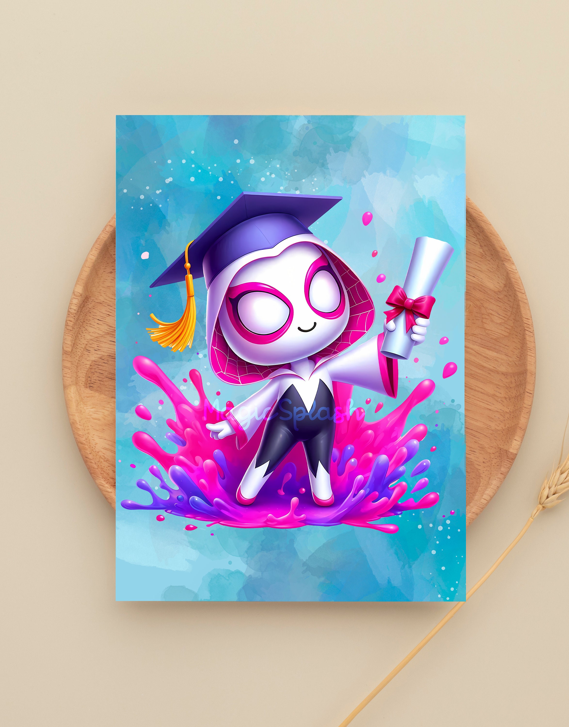 Spider-girl Graduation Diploma Clipart: Rainbow Watercolor (PNG Digital ...