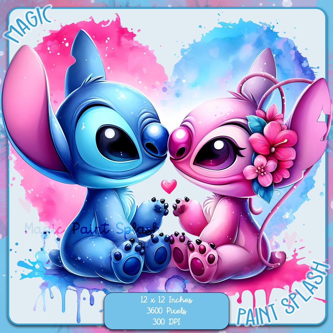 Stitch and Angel Heart Watercolor PNG, Clipart Images, Rainbow ...