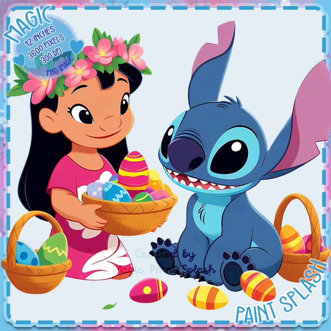 Lilo and Stitch Easter Watercolor Splash, Clipart Images, Graphics and ...