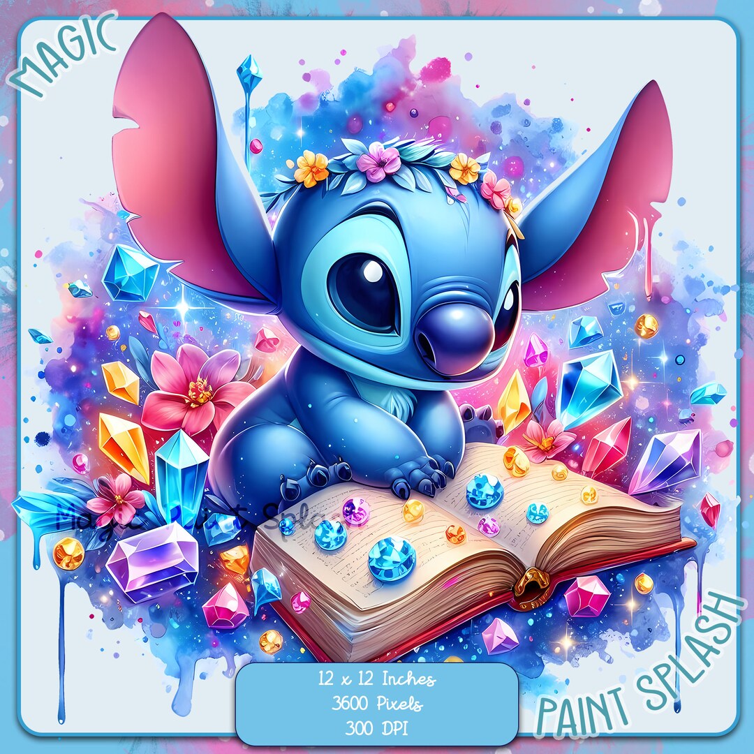 Stitch Reading Gemstones Book Watercolor Clipart (PNG Digital Download ...