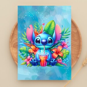 Stitch Floral W/ Drink Watercolor Splash, Clipart Images, Graphics and ...