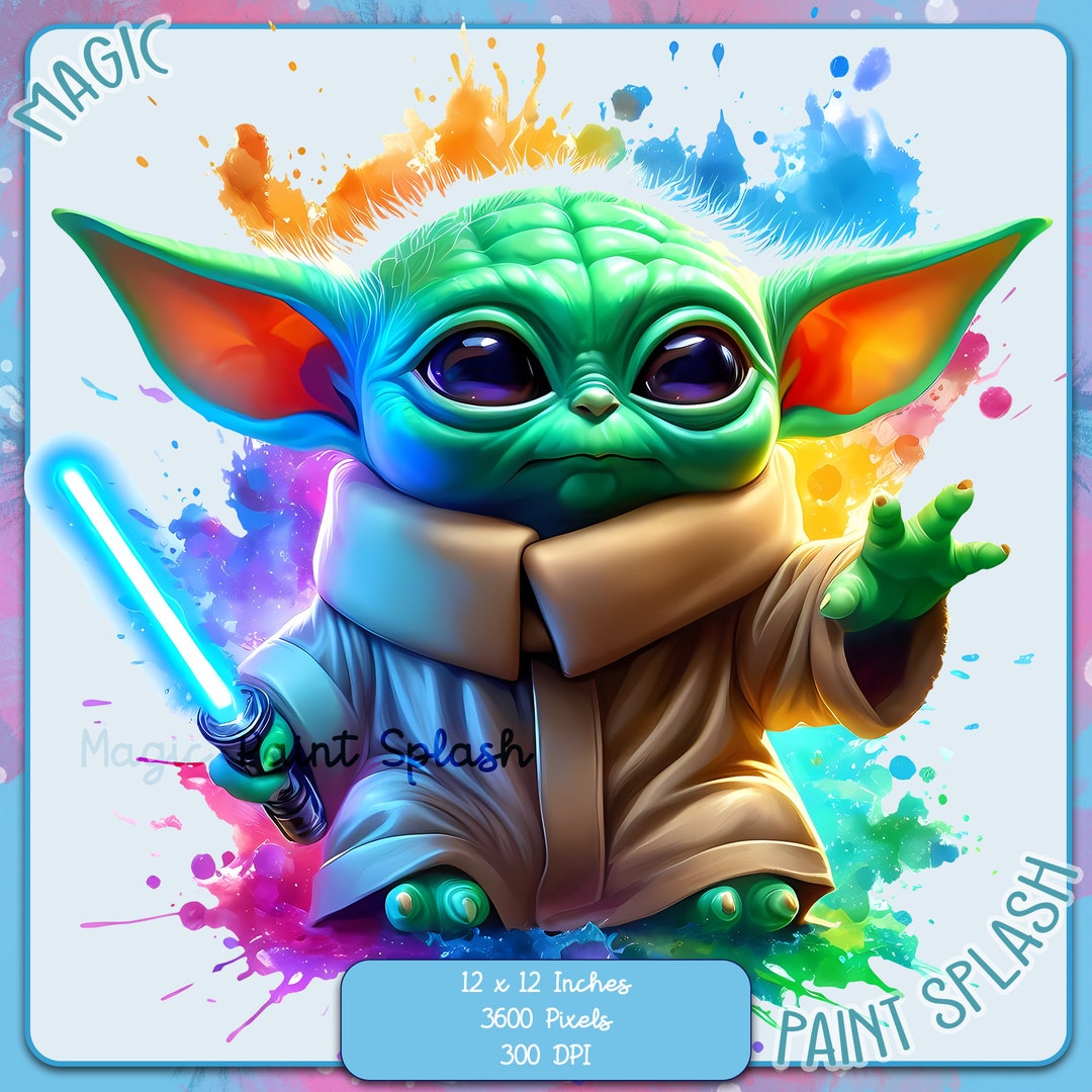 Grogu Watercolor Splash, Clipart Images, Graphics and Artwork, Rainbow ...