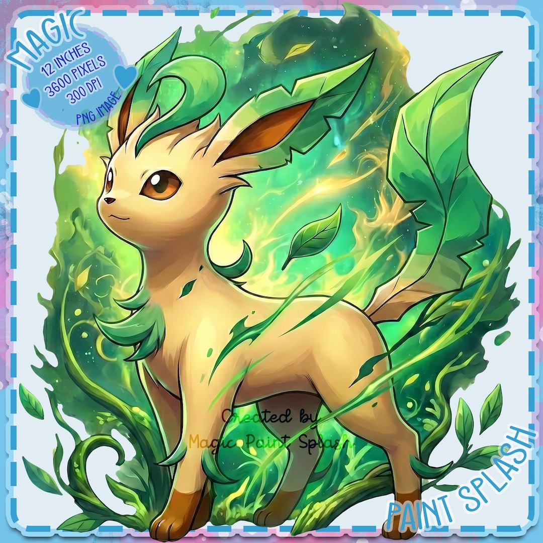 Leafeon Watercolor Splash PNG, Monster Clipart (digital Download ...