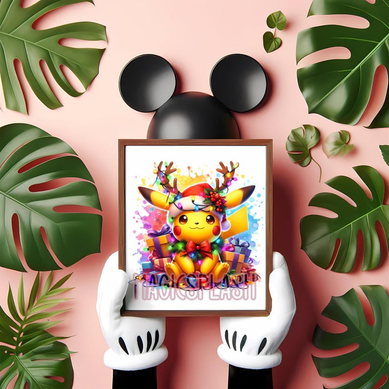 Christmas Pikachu Watercolor Splash PNG: Holiday Clipart (digital ...