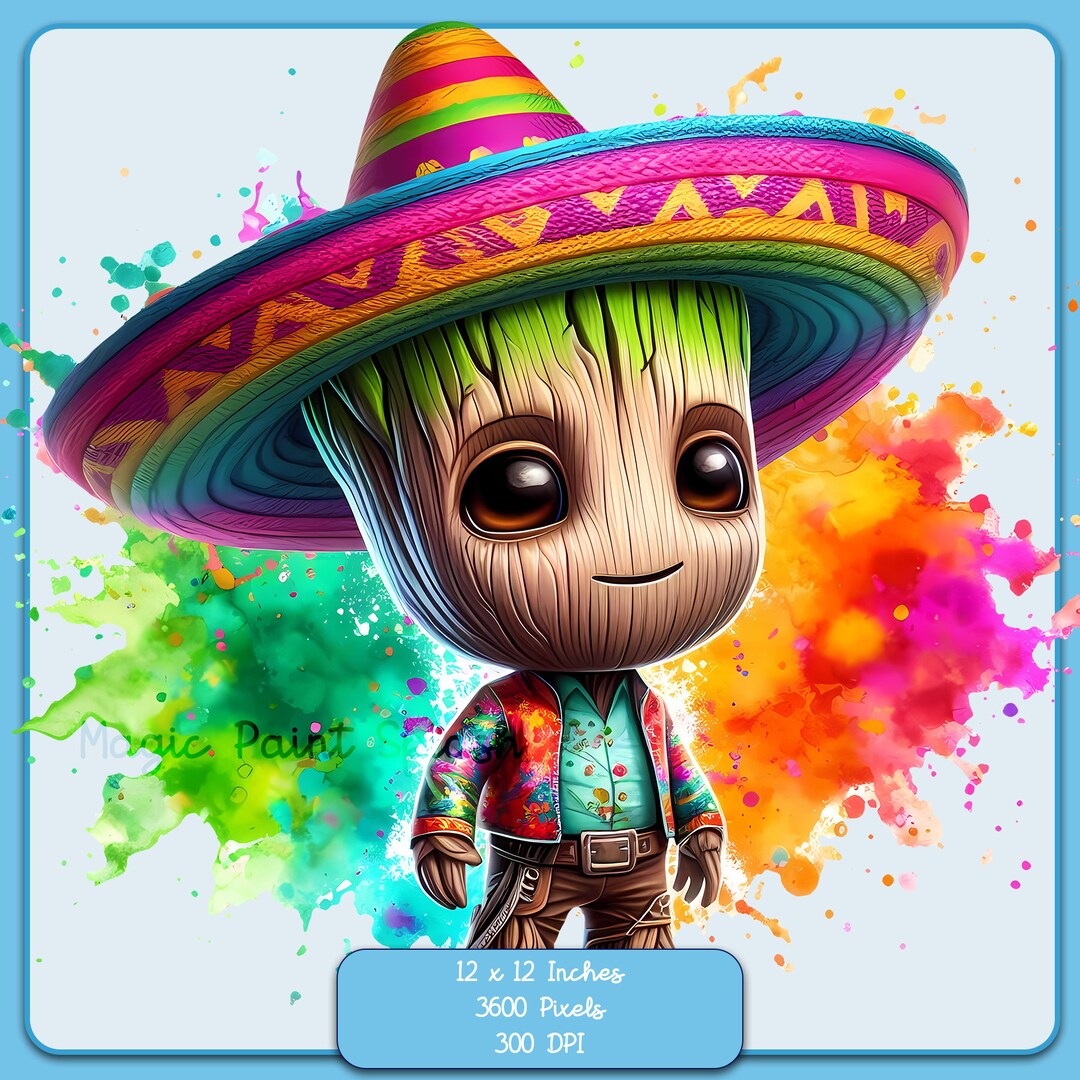 Baby Groot Cinco De Mayo Clipart: Rainbow Watercolor (PNG Digital ...