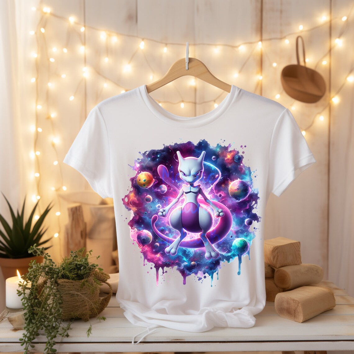 Mewtwo in Space Watercolor Splash PNG, Rainbow Monster Art (digital ...