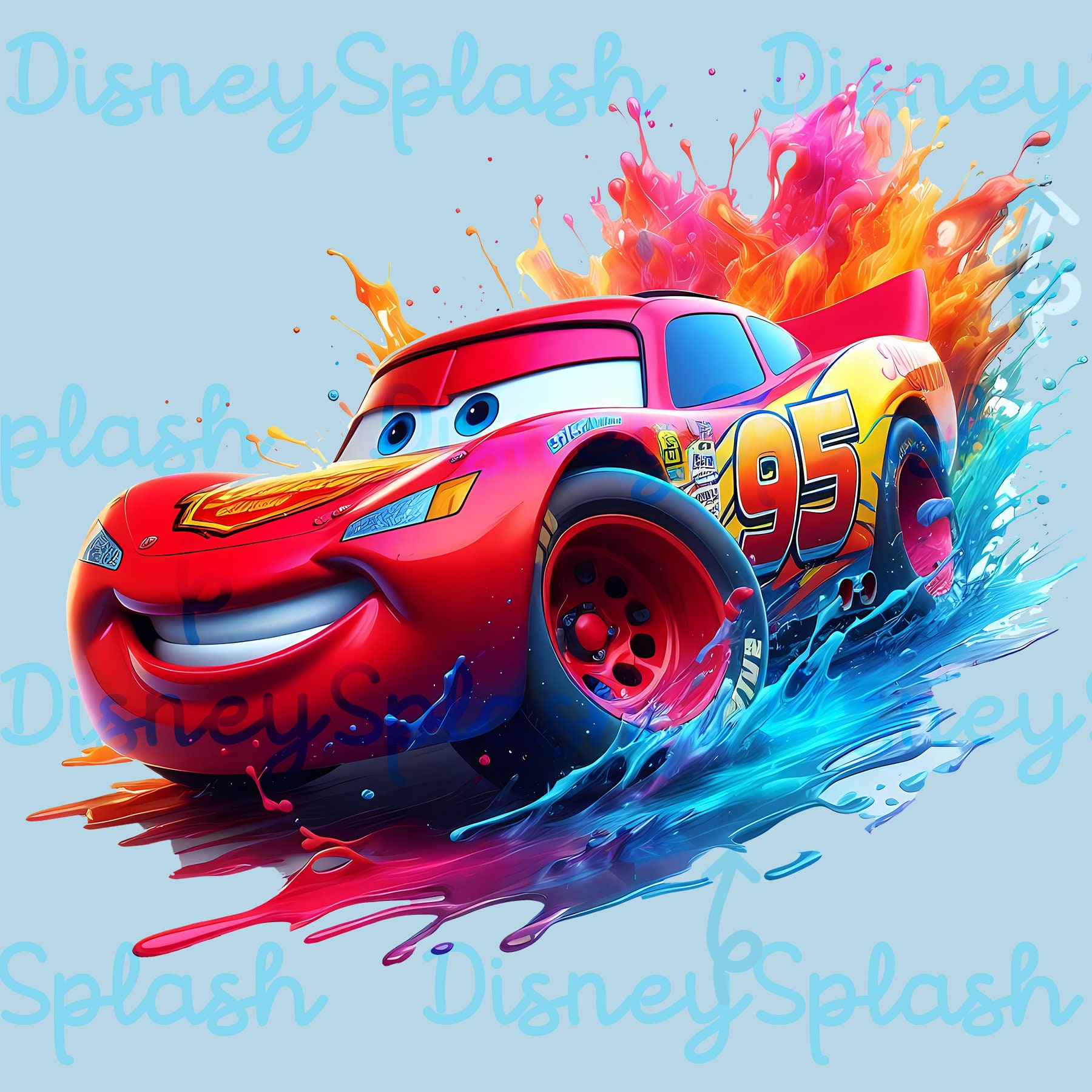 Lightning Mcqueen Watercolor Splash Art: Rainbow Cars PNG (digital ...