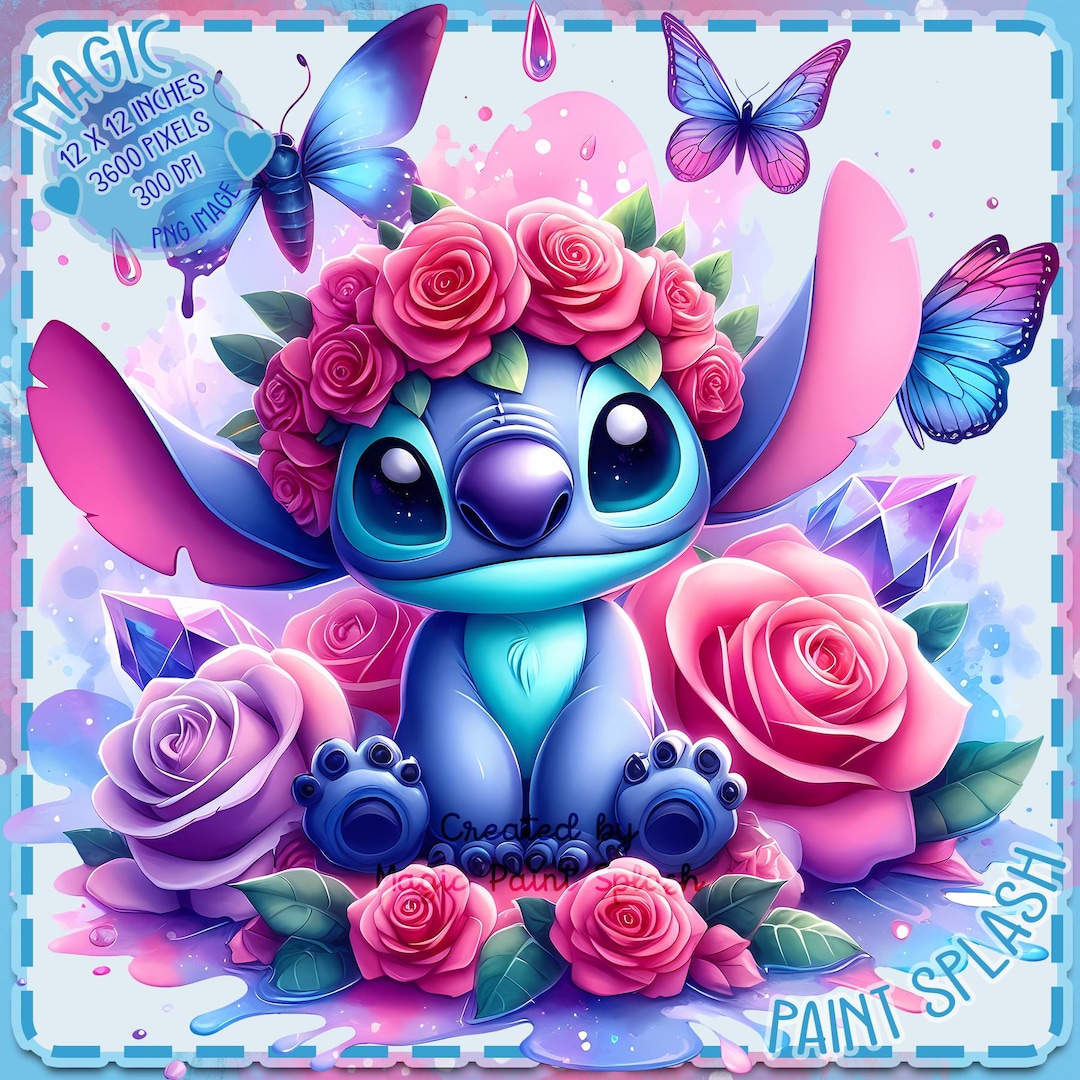 Stitch Floral W/ Roses Watercolor Splash, Clipart Images, Graphics and ...