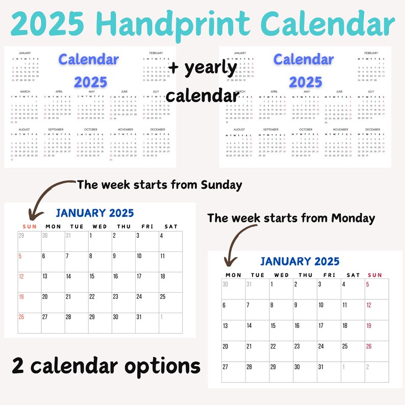 2025 Handprint Art Calendar for Kids | Unique Gift Idea | Printable ...