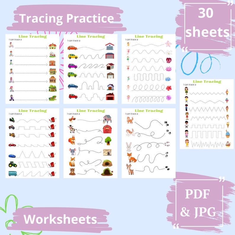 Line Tracing Worksheets: Pre-writing Practice (PDF & JPG) - Etsy