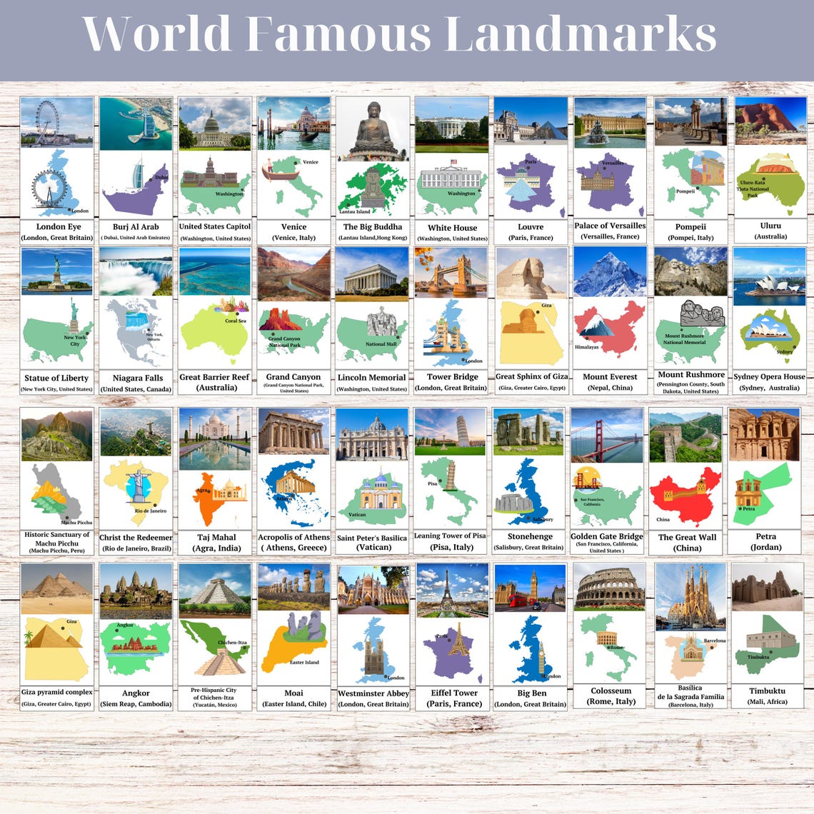 World Wonders Flashcards | World Landmark Flash Cards | Fun Geography ...