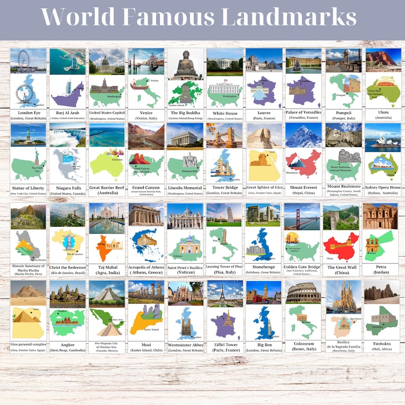 World Wonders Flashcards | World Landmark Flash Cards | Fun Geography ...
