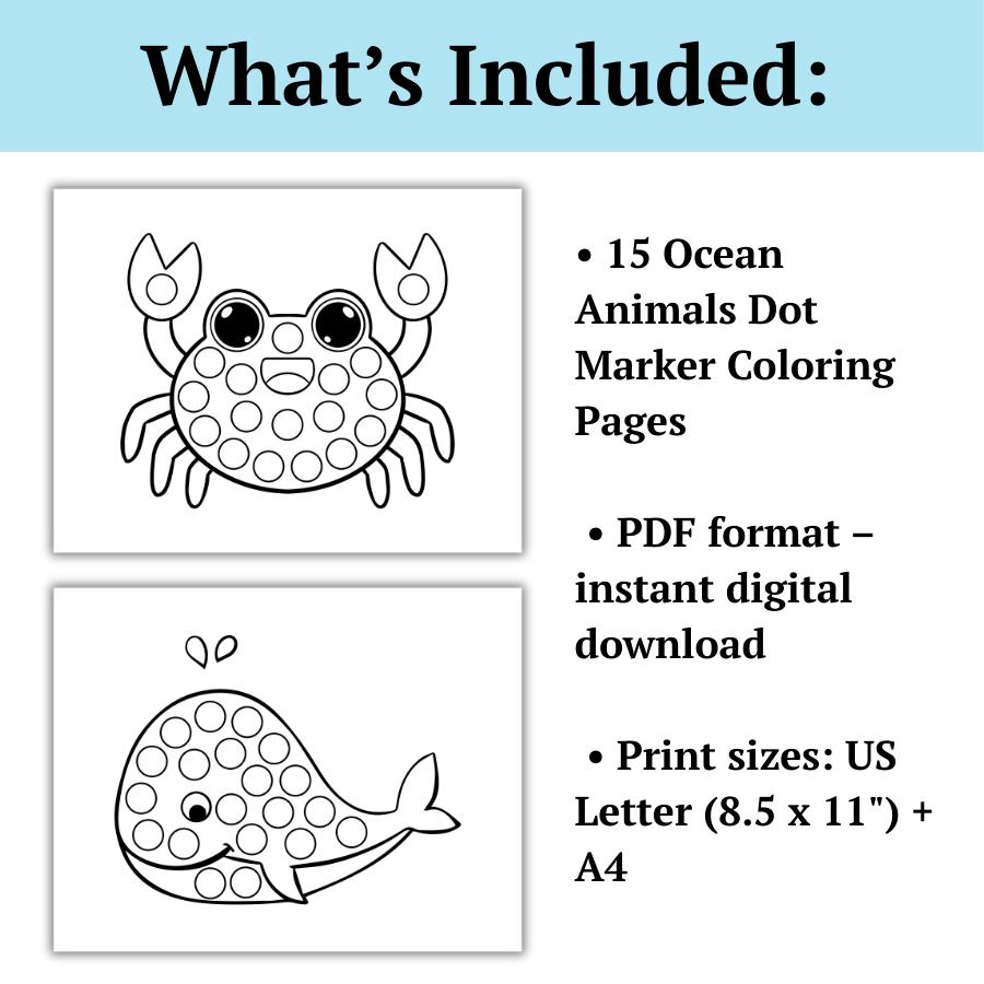 Ocean Animals Dot Marker Coloring Pages | Kids Printable Activity | PDF ...