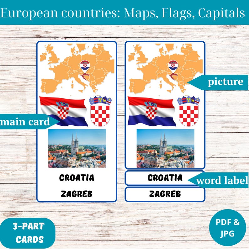 European Countries Flashcards: Flags, Maps, Capitals (digital Download ...