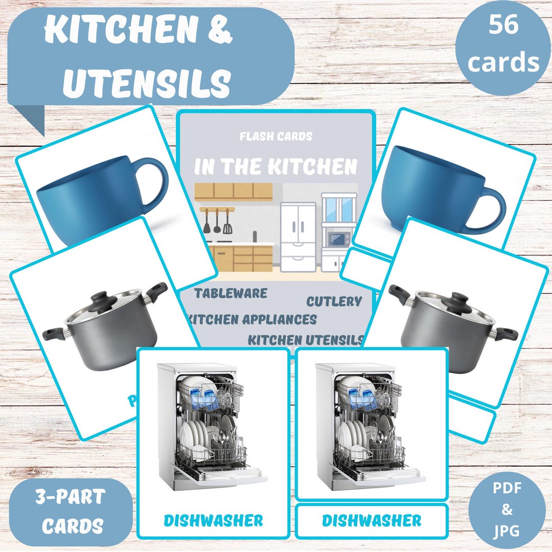Kitchen Utensils Flashcards: Educational Cards for Kids (PDF & JPG) - Etsy
