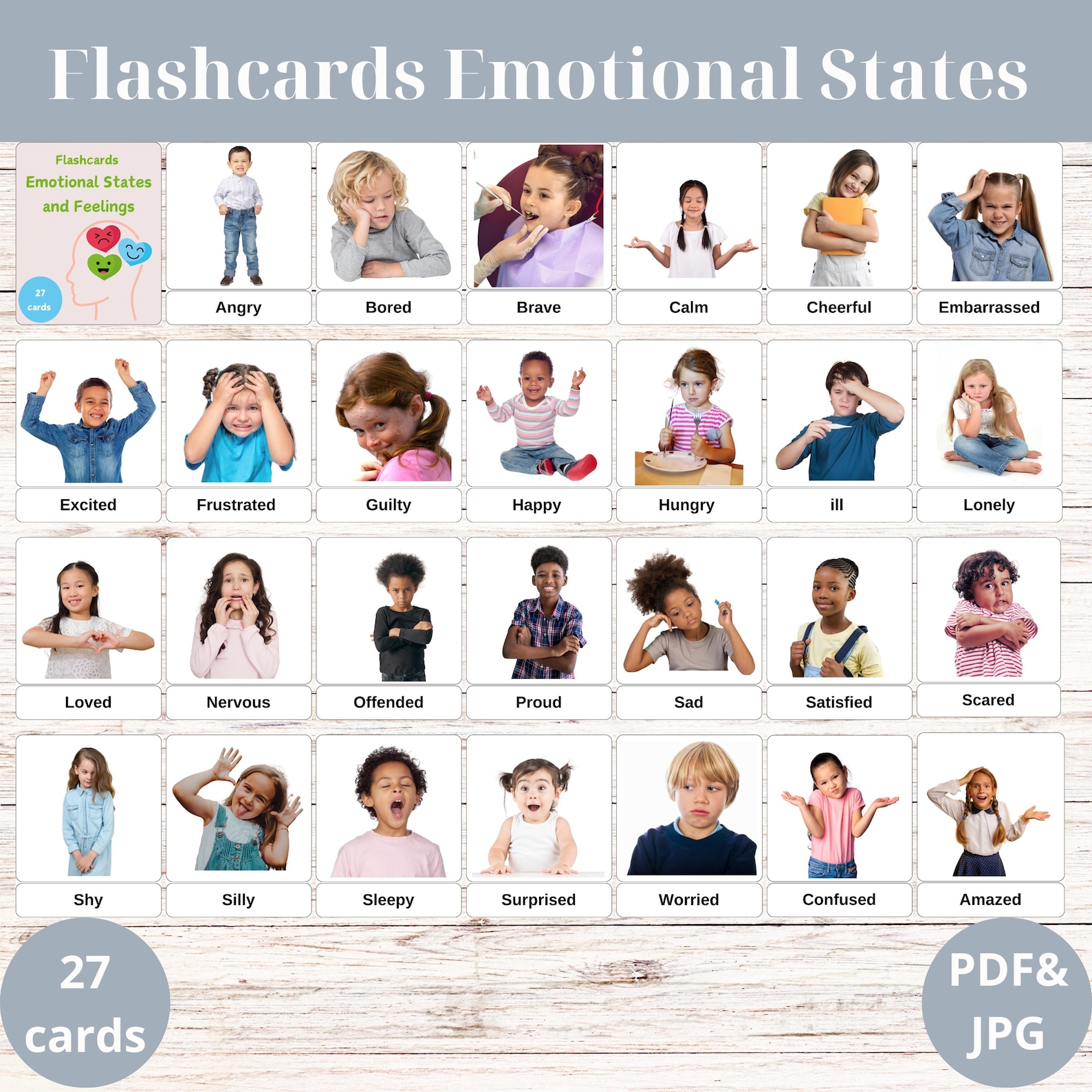 Emotion Flashcards for Kids Real Photo| Feelings Flash Cards | Social ...