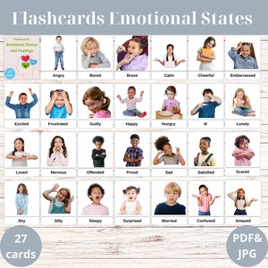 Emotion Flashcards for Kids Real Photo| Feelings Flash Cards | Social ...