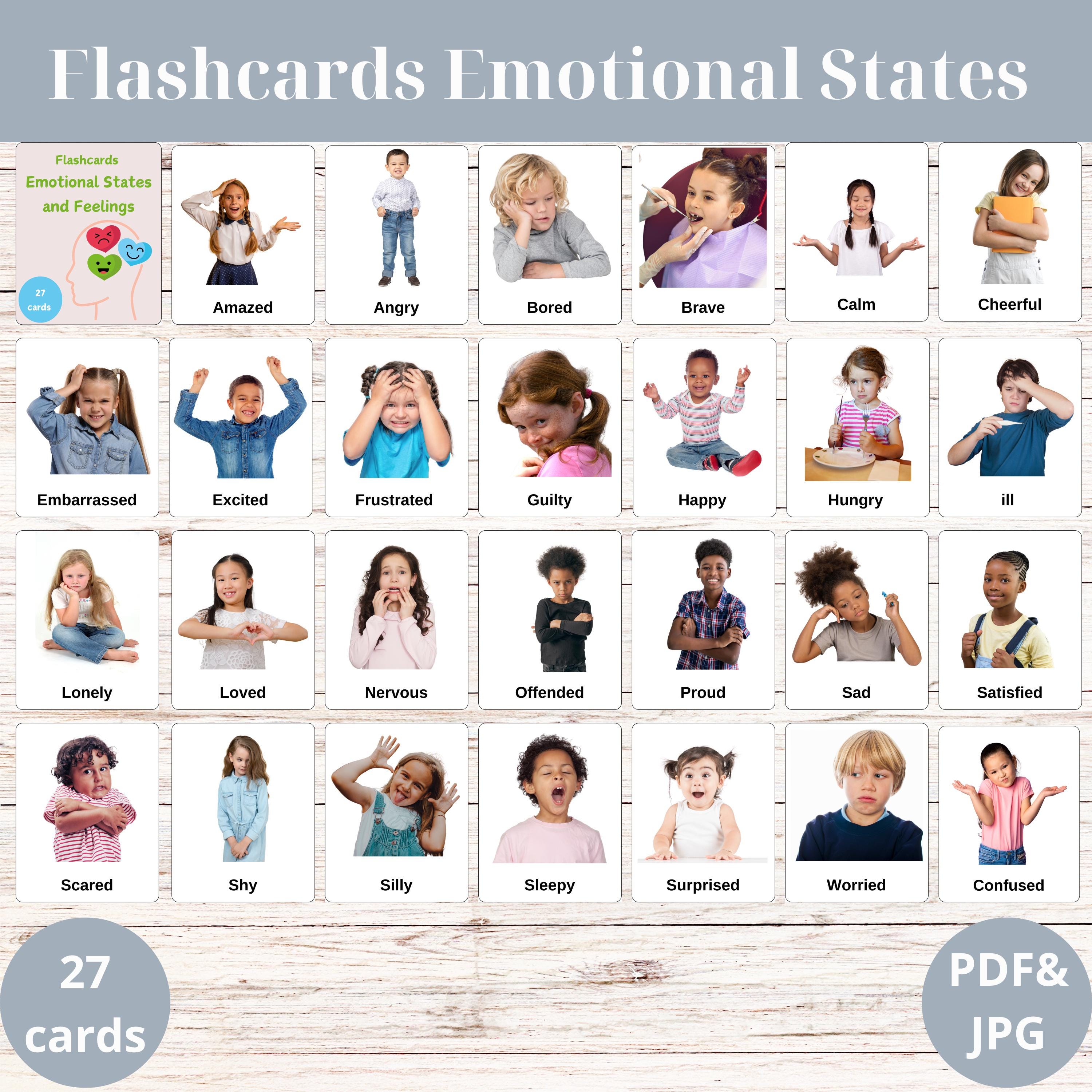 Emotion Flashcards for Kids Real Photo| Feelings Flash Cards | Social ...