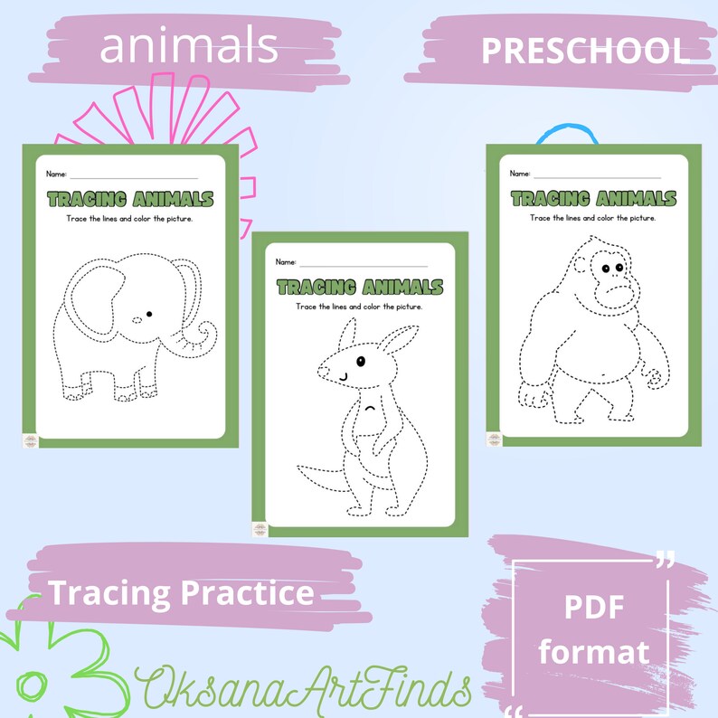 Tracing Practice. 51 Images of Animals. Worksheets for Preparation for ...