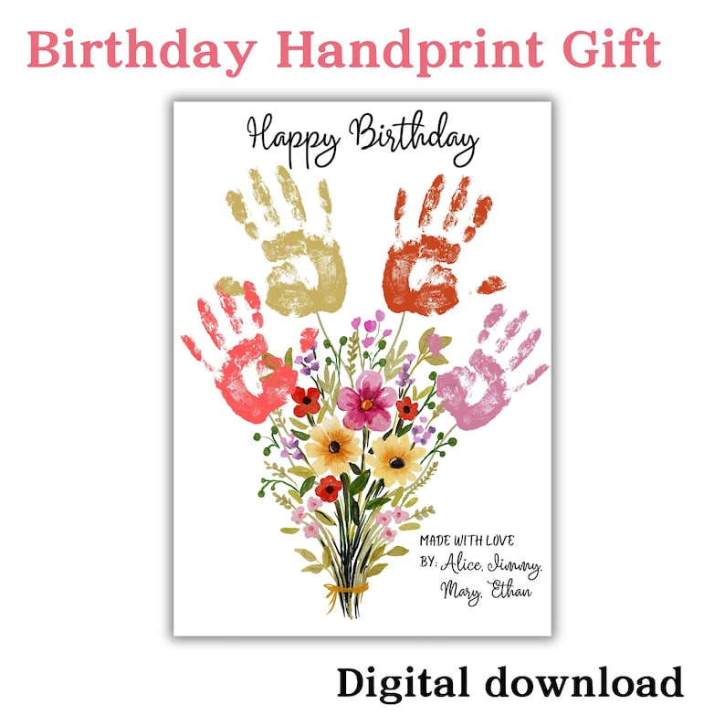 Handprint Flower Birthday Card: DIY Kid's Gift for Mom, Grandma ...