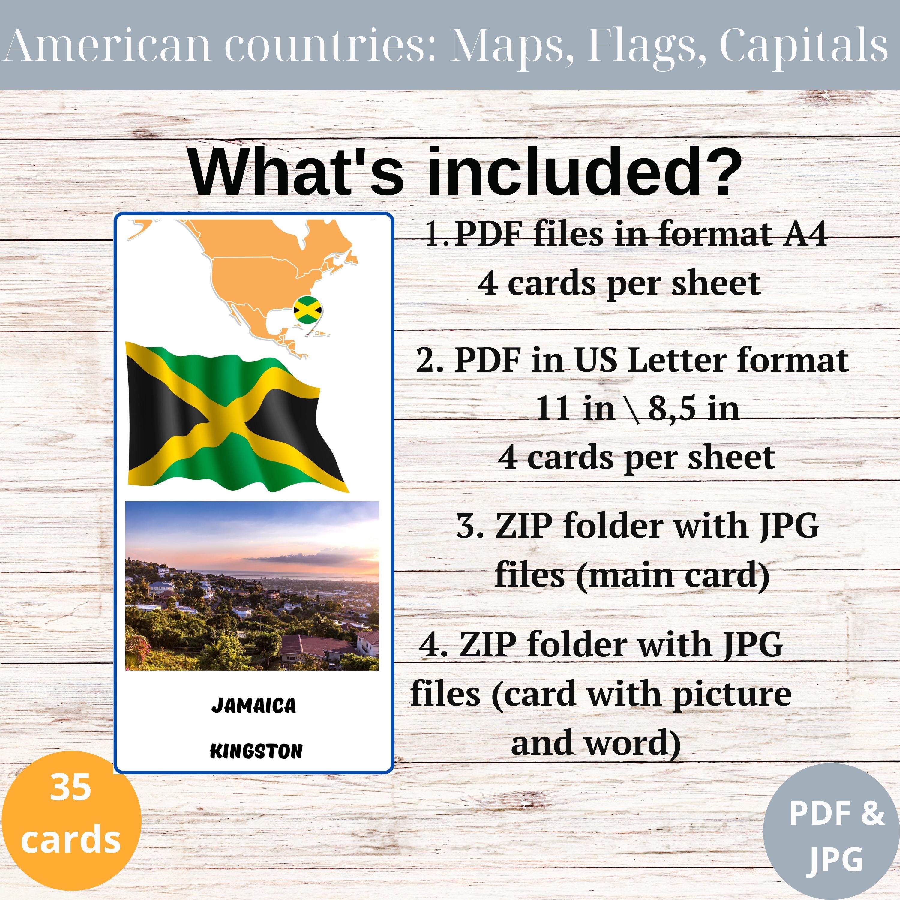 Countries of America Flashcards: Maps, Flags, Capitals (printable) - Etsy