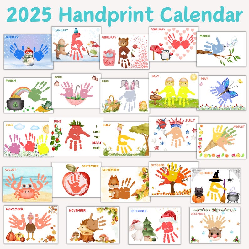 2025 Handprint Art Calendar for Kids | Unique Gift Idea | Printable ...